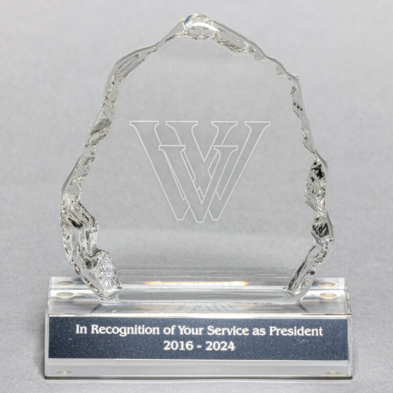 Custom Etched Crystal Iceberg with Engraving on Base Plate